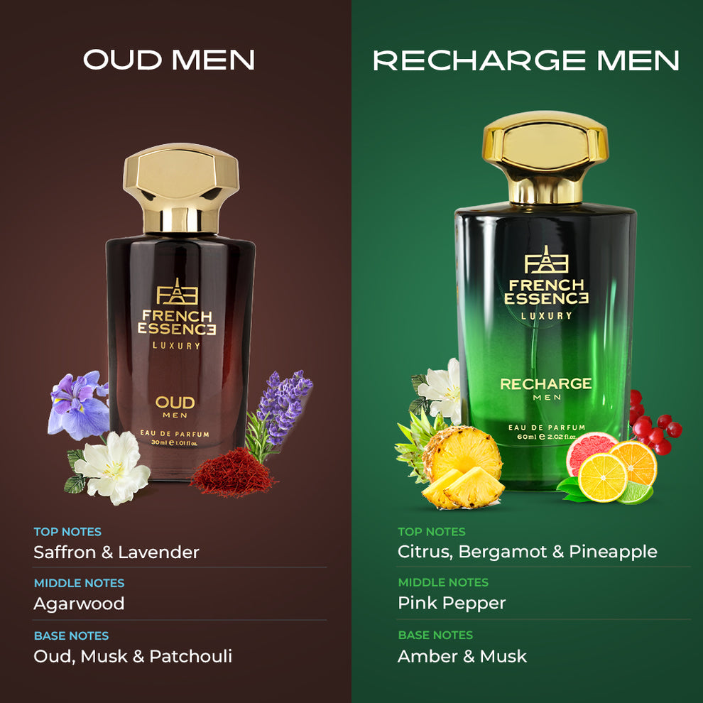 Experience French Essence Oud + Recharge Premium Perfume Set For Men